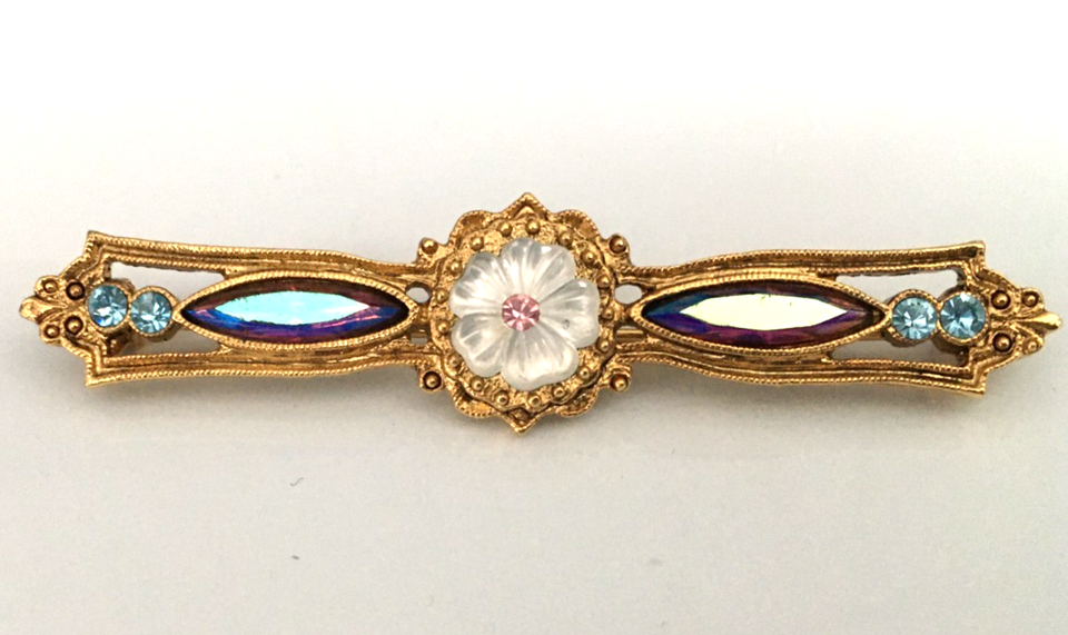 Vintage Brooch Pin 1928 Brand Rhinestone Bar Gold tone Jewelry lot y | eBay