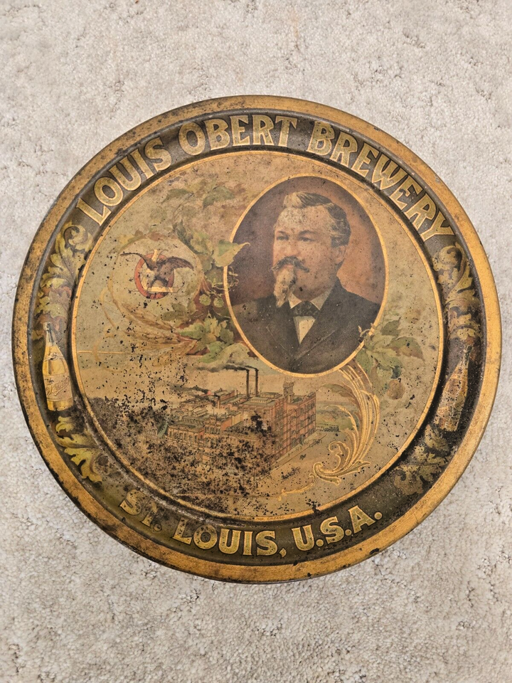 St. Louis, MO LOUIS OBERT Brewery Advertising Metal Serving Tray Pre ...