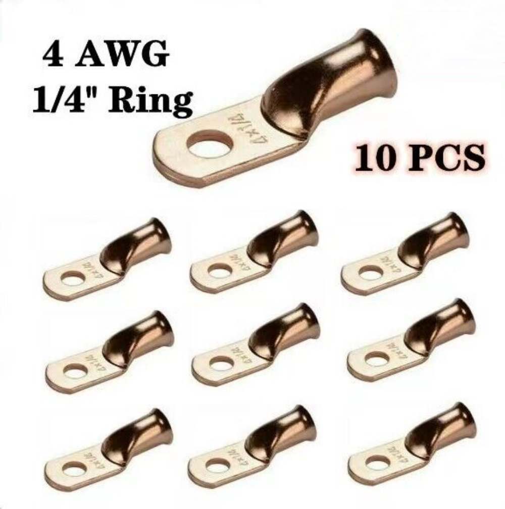 10x Gauge 4AWG-1/4'' Battery Cable Ends Lugs Copper Ring Terminal Wire ...