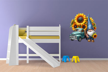 Garden Sunflower Gnome Gonk Wall Art Bedroom Campervan Car Vinyl ...