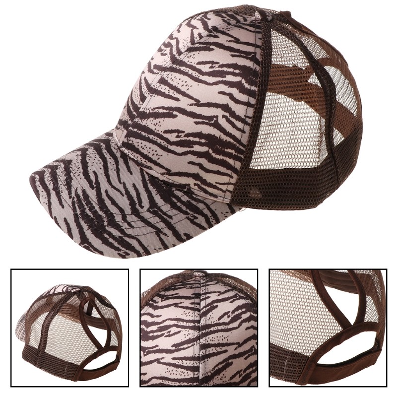 Women Mesh Back Ponytail Messy Baseball Cap Vintage Leopard Print for H ...