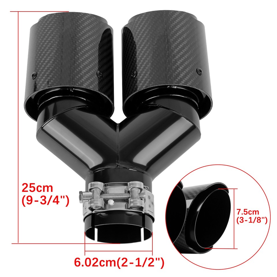 For Lexus LC 500 IS 300 350 2.5" Inlet to 4" Outlet,Carbon Dual Exhaust ...