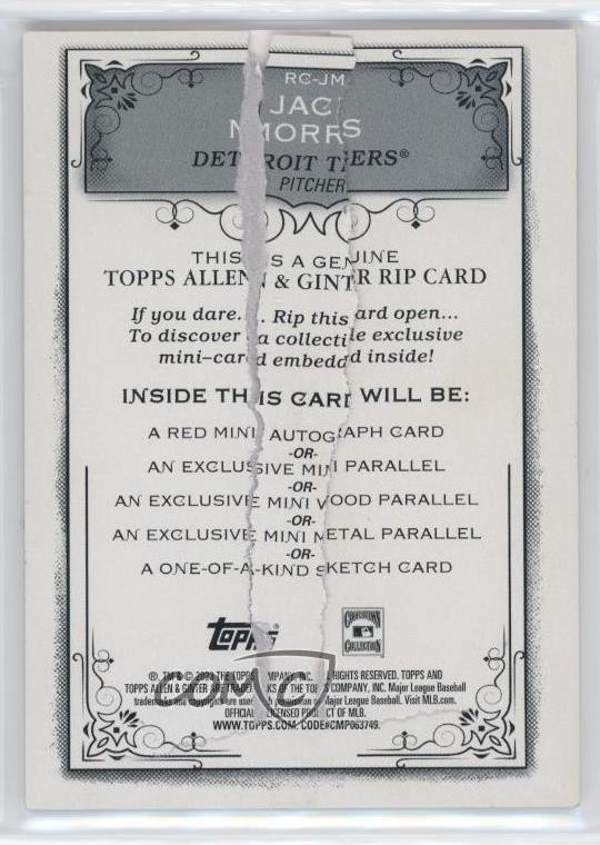 2023 Topps Allen & Ginter Rip Cards Ripped /99 Jack Morris #RC-JM HOF ...