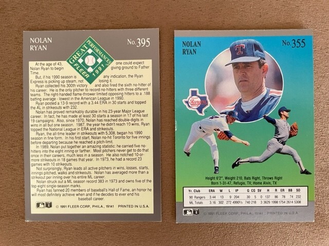 91 Fleer Ultra#355 / 91 Fleer #395 Nolan Ryan | eBay