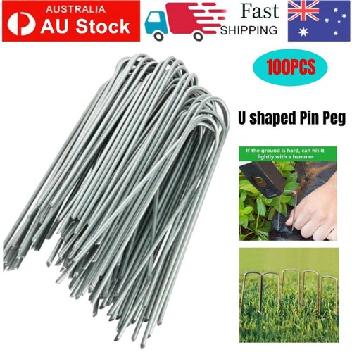 100 x Steel V Shaped Ground Landscape Pins Staple Peg Staples Garden ...