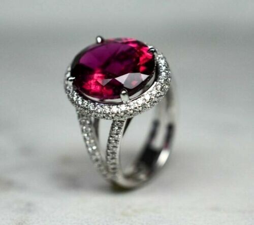 2.98ct Oval Cut Lab Created Ruby & Diamond Halo Cocktail Wedding Ring 925 Silver | eBay