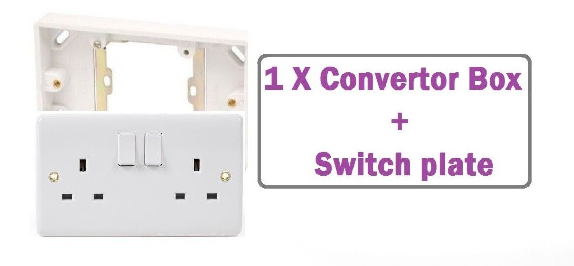 Single 1 Gang to 2 Gang UK Double Wall Socket Plate & Converter Box ...