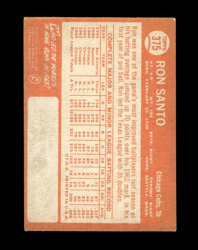 1964 Topps Set-Break #375 Ron Santo VG-VGEX *GMCARDS* | eBay