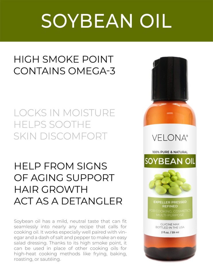 Velona Soybean Oil 2 Fl Oz-1 Gal Refined | Cooking, Baking, Skin, Hair ...