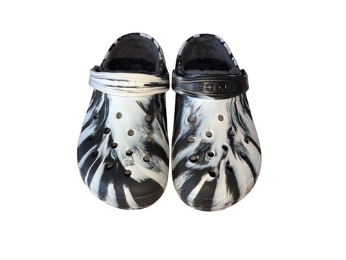 Crocs Womens 9 Mens 7 Clogs Zebra Striped Black White Fleece Lined ...