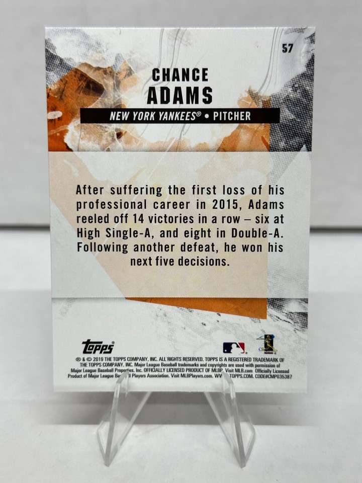 2019 Topps Fire Baseball Card #57 Chance Adams RC New York Yankees | eBay