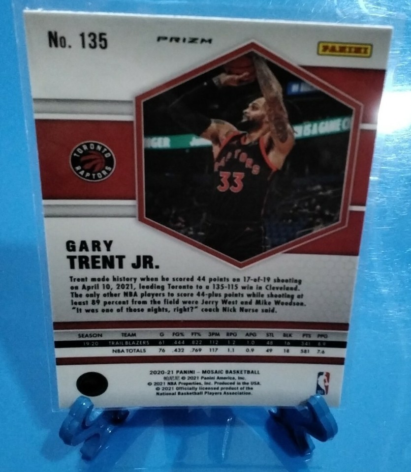Gary Trent Jr. 2021 Mosaic Orange Reactive Prizm Card No. 135 Toronto Raptors | eBay