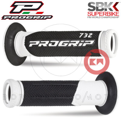 COPPIA MANOPOLE PRO GRIP 732 NERO/BIANCO UNIVERSALI MOTO SCOOTER ENDURO ...