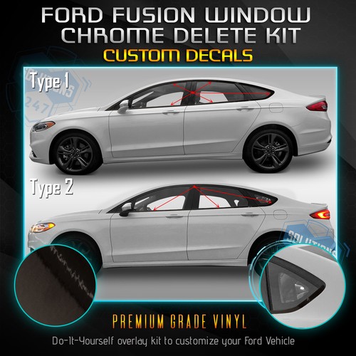 Fit 13-19 Ford Fusion Window Overlay Chrome Delete Blackout Kit ...