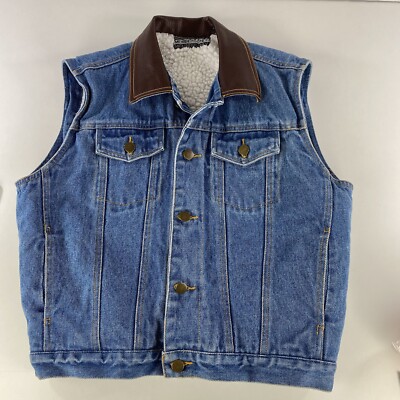 Members Only Vest Womens Medium Denim Blue Jean Faux Sherpa Leather ...