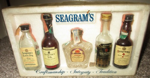 Lot of 5 Mini Empty Seagram 1/10 Pint Glass Bottles Gin, Whisky, 7 ...
