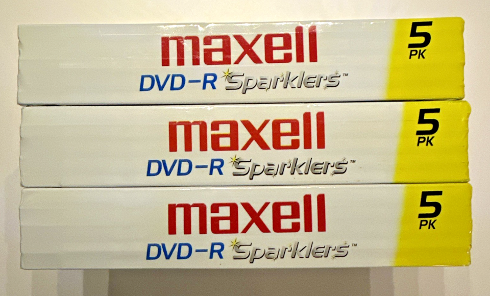 3 pkg DVD-R Sparklers Maxell 5 CD each 15 Total 5 assorted Colors 120 ...