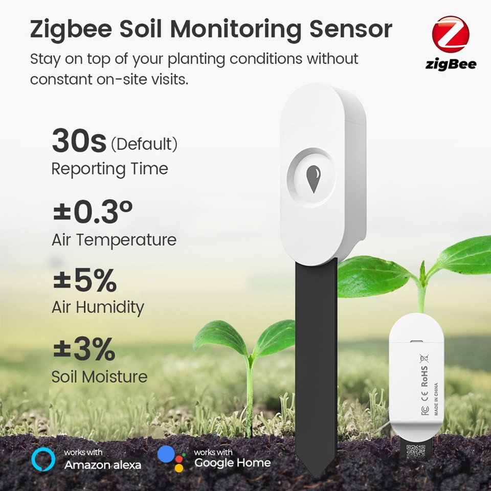 Zigbee Soil Moisture Sensor Temperature and Humidity Meter for Garden ...