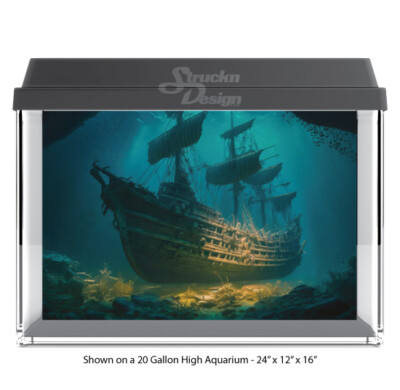 Underwater Overgrown Ship Polyester Fish Tank Glass Backdrop Aquarium ...