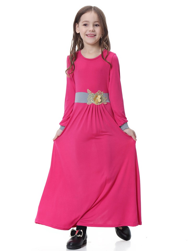 Muslim Child Girls Abaya Long Dress Burka Prayer Maxi Kaftan Robe Arab ...