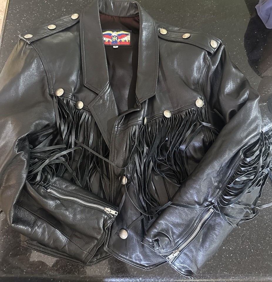 Vintage Jeff Hamilton Indian Head All Leather Biker Bomber Jacket Adult ...