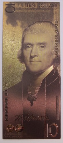$10 Ten US Dollar Concept Design 6" Novelty 24K Gold Foil Plated Note ...
