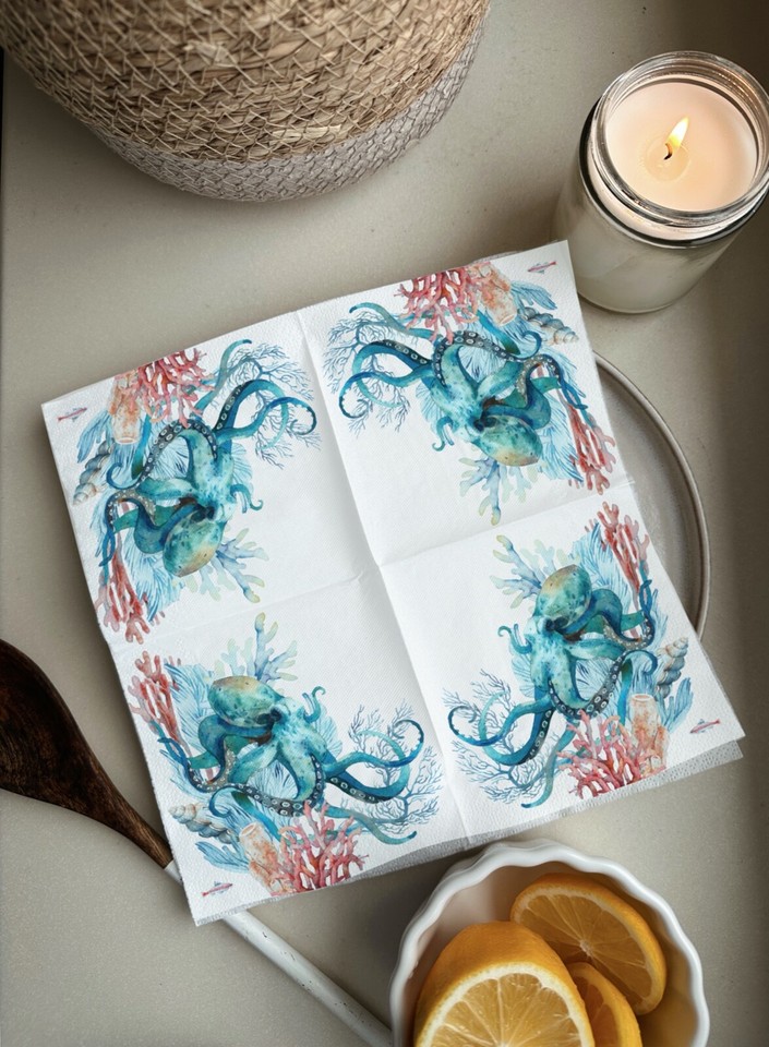 Nautical Napkins OCTOPUS 20pcs Cocktail Napkins Beach Cocktail Napkins ...