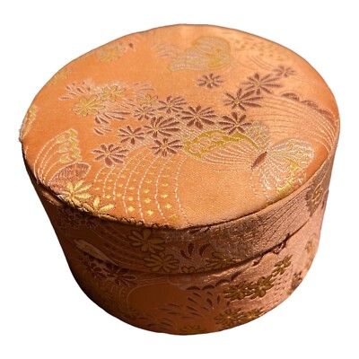 Vintage Cloth Jewelry Box, 3" Round Trinket for Dresser Hand Crafted ...