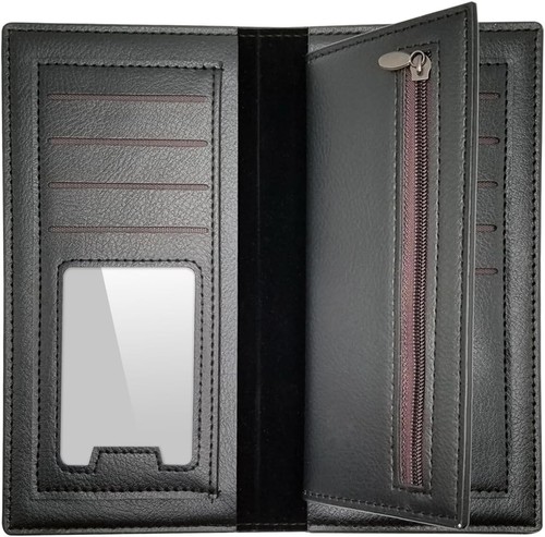 Men's Leather Long Wallet Bifold ID Card Holder Checkbook Clutch Purse ...