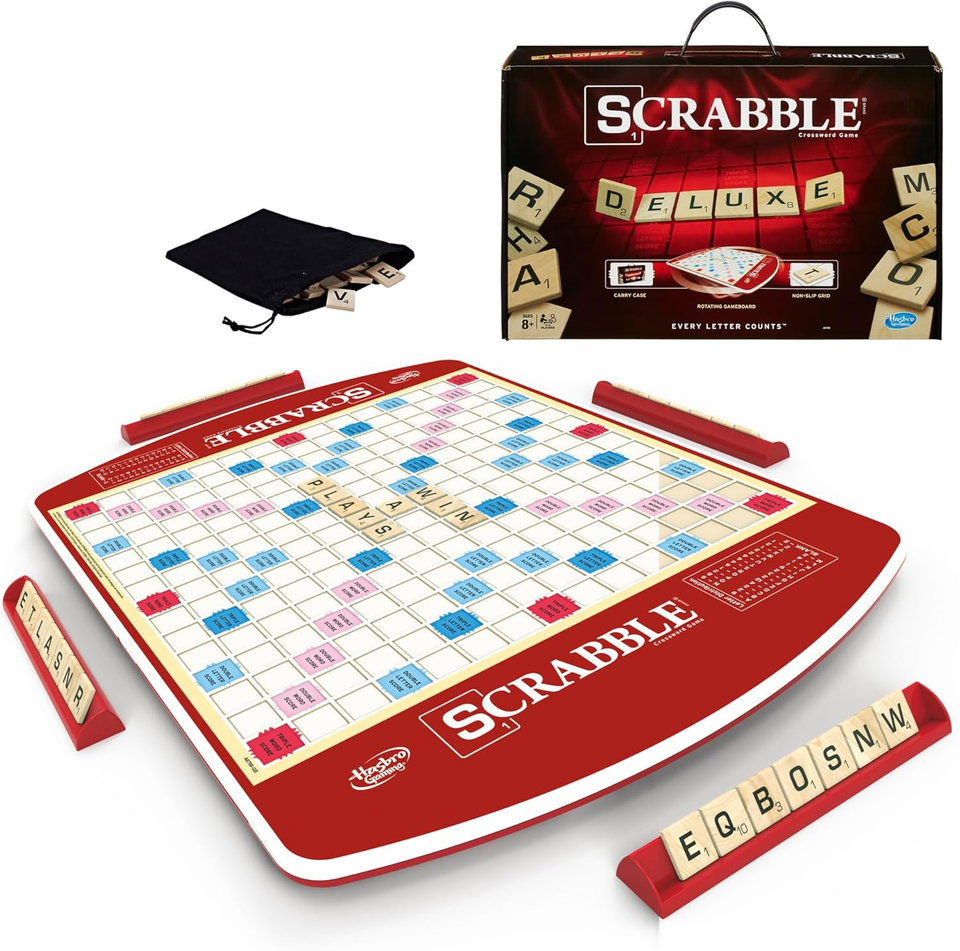 Hasbro Gaming Scrabble Deluxe Edition Letter Tiles Word Game | Rotating ...