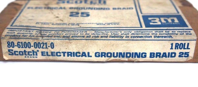 3M SCOTCH 25 Electrical Grounding Braid 1/2inch x 15FT 80-6100-0021-0 ...