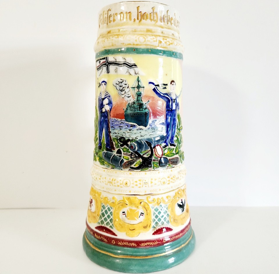 German Navy SMS Roon Beer Stein Mug Antique 1952 Ceramic Hand Painted ...