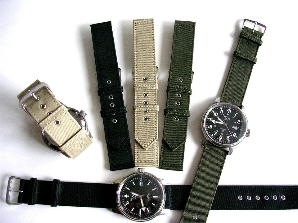 NATO ® 2pc WWII Canvas Military army watch band Field strap Chrome IW ...