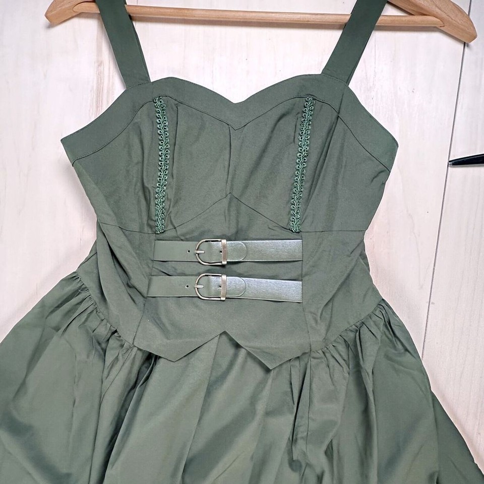 Scarlett Darkness Green S Women's Steampunk High-Lo Ruffled Hem A-Line ...