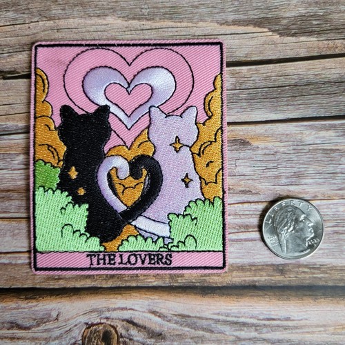 Cute Pink Cats Lovers Tarot Witchy Y2k Goth Kitten Embroidered Patch | eBay