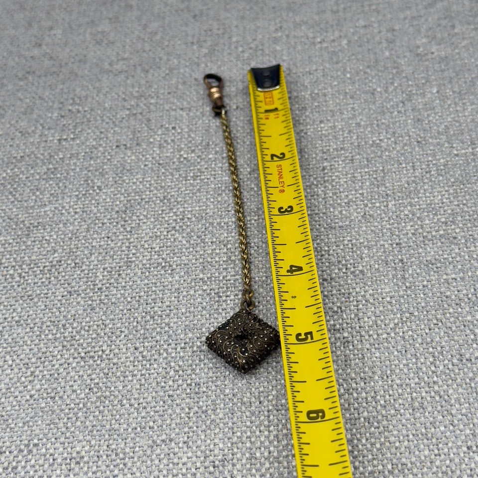 Vintage Pocket Watch Chain Fob Square Pendant Green Stones 1 Missing ...