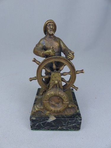 Scarce Antique Red Star Line Ship Helmsman Bronze Sculpture Paperweight ...