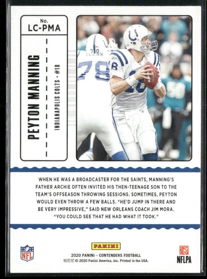 2020 Panini Contenders #LC-PMA Peyton Manning Legendary Contenders | eBay