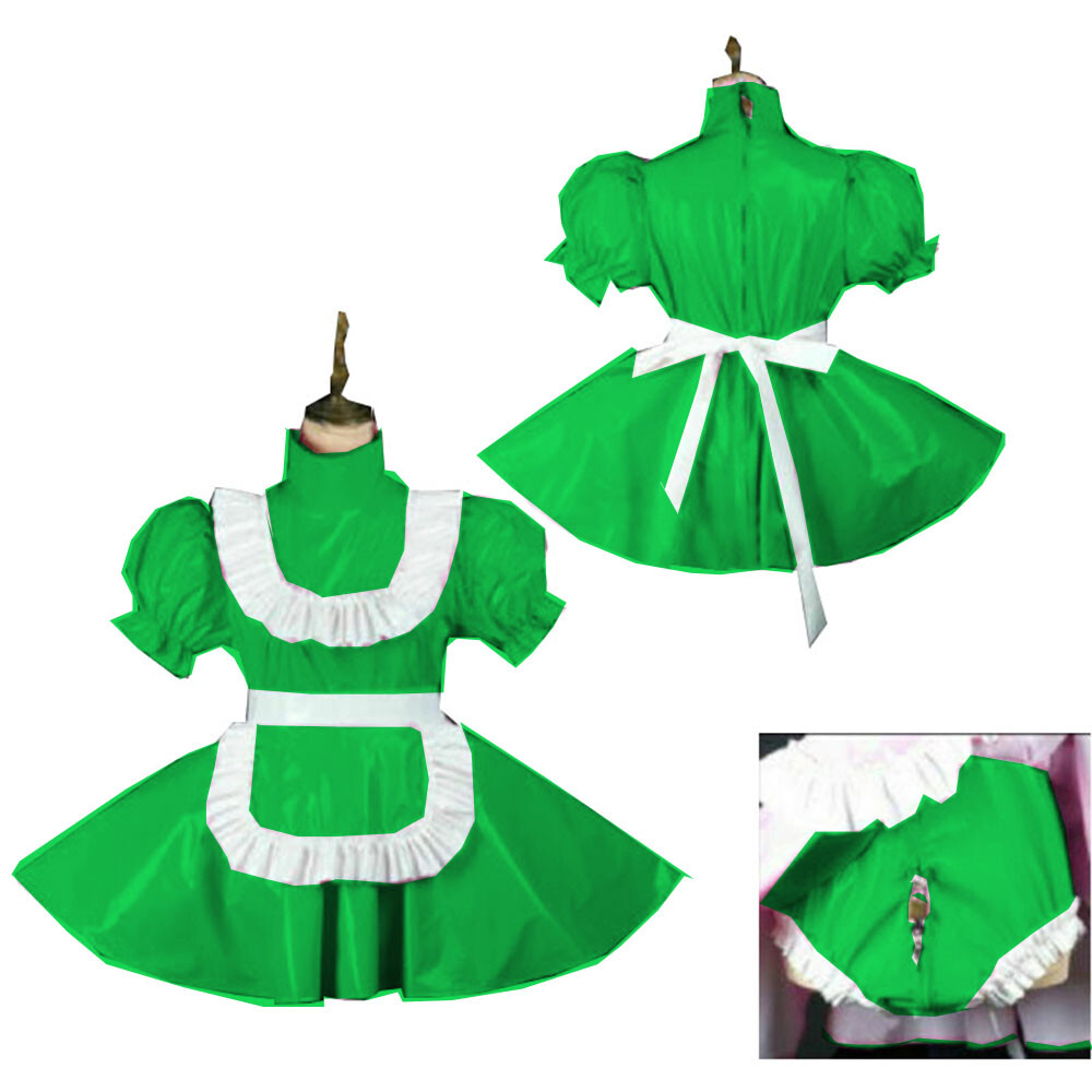 French Sissy maid Girl Green PVC lockable dress cosplay costumes Tailor ...