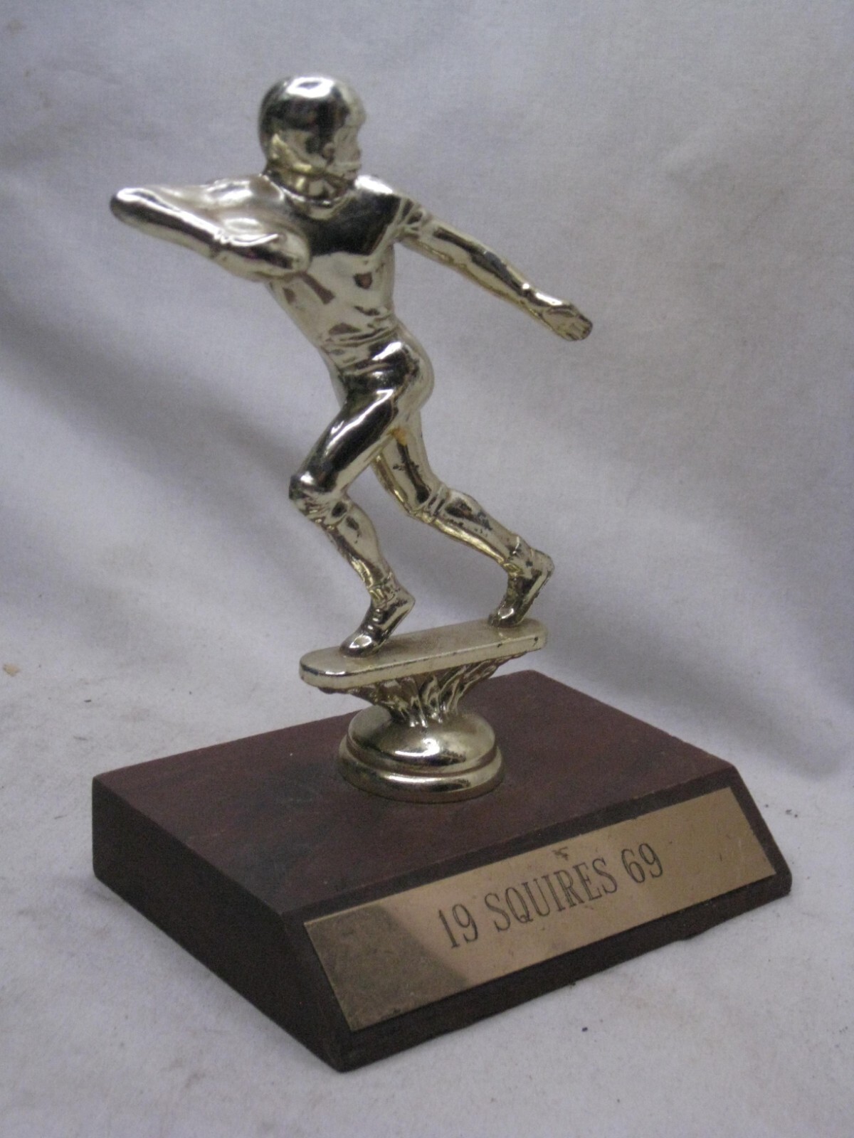 vintage football trophy metal quarterback topper wood base 19 SQUIRES ...