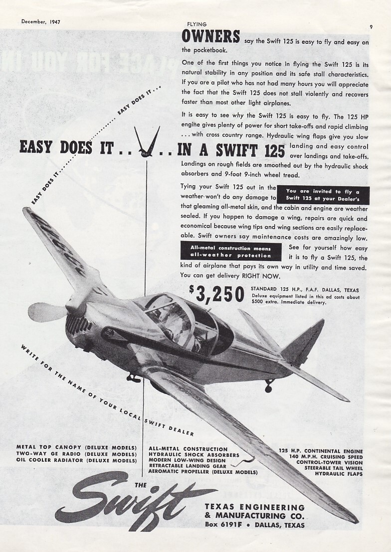 1947 Swift Aircraft ad 11/8/2023y | eBay