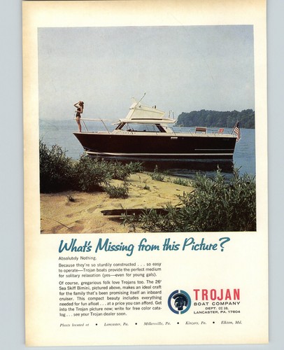 1966 PAPER AD Trojan 26' Sea Skiff Bimini Motorboat Boat COLOR ...