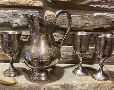 Vintage Silver Plated Etched Goblets & Pitcher Set by World Gift Z.Y ...
