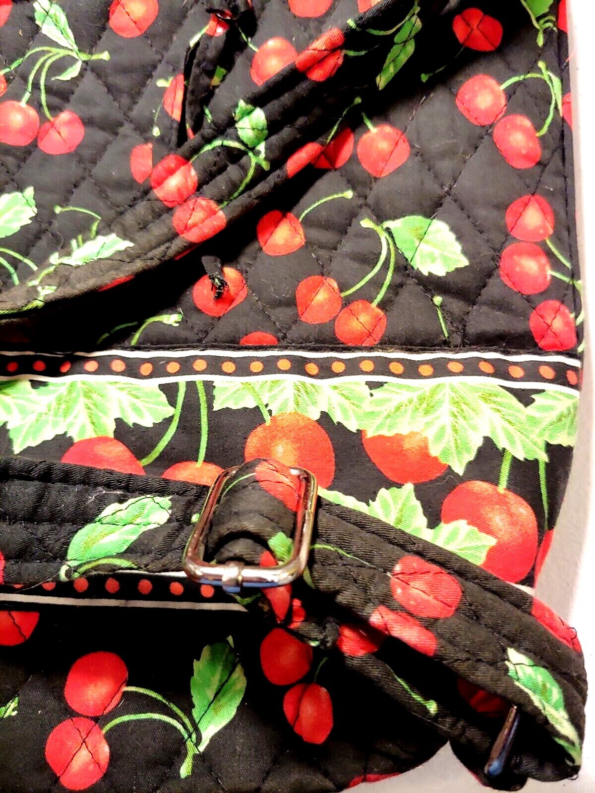 Quilted Cherries Design Backpack, Black And Red - Gem