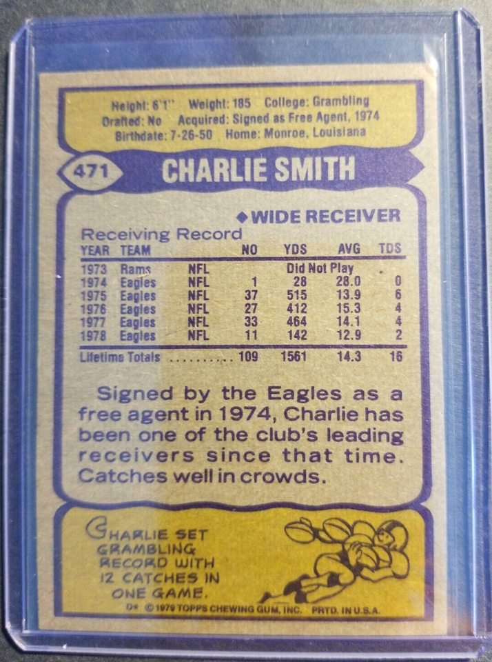 Charlie Smith Philadelphia Eagles NFL 1979 Topps #471 Autographed ...