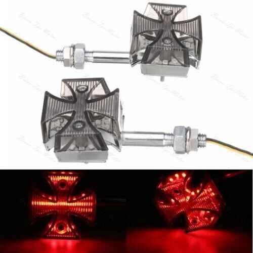 [NEW] 12V Pair Motorcycle Maltese Cross LED Tail Rear Turn Signal Light ...