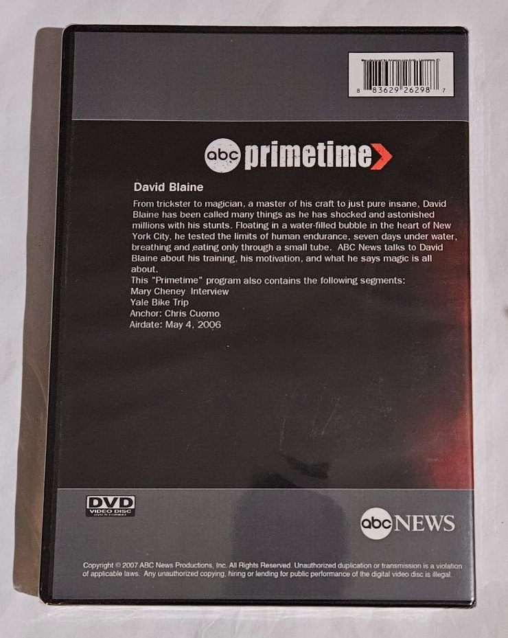 abc news primetime DAVID BLAINE / YALE BIKE TRIP / MARY CHENEY 5/2006 DVD NEW | eBay
