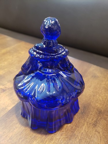 Vintage Mosser Glass Cobalt Blue Colonial Lady Powder Trinket Box 5" | eBay