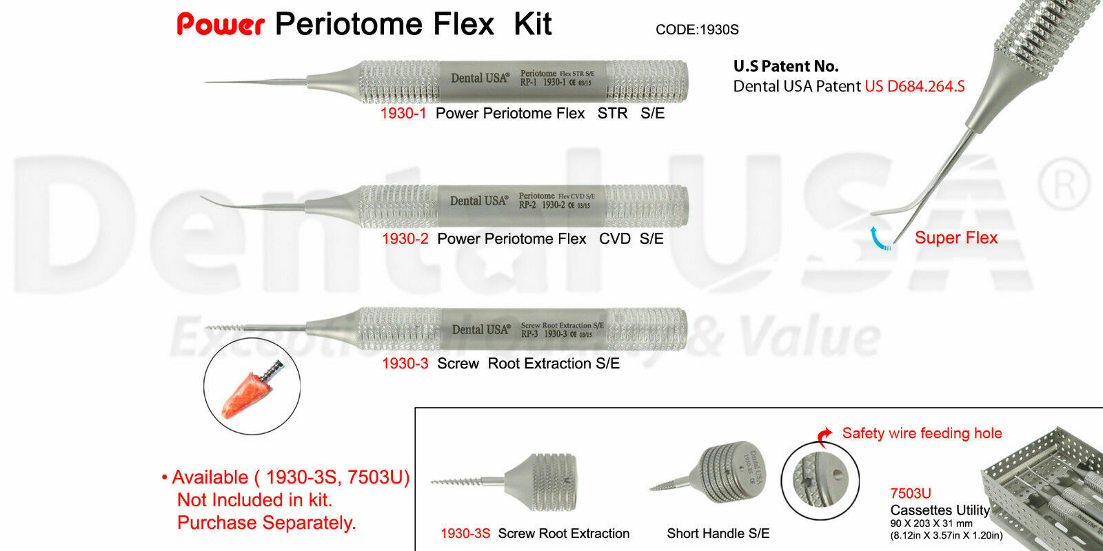 DENTAL USA Power Periotome Flex Set Of 4 Apex Dentistry Model# 1930 FDA ...