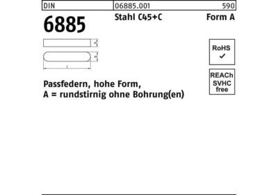 Passfeder DIN 6885 Form A rundstirnig/o.Bohrung A 40 x 22 x280 Stahl ...